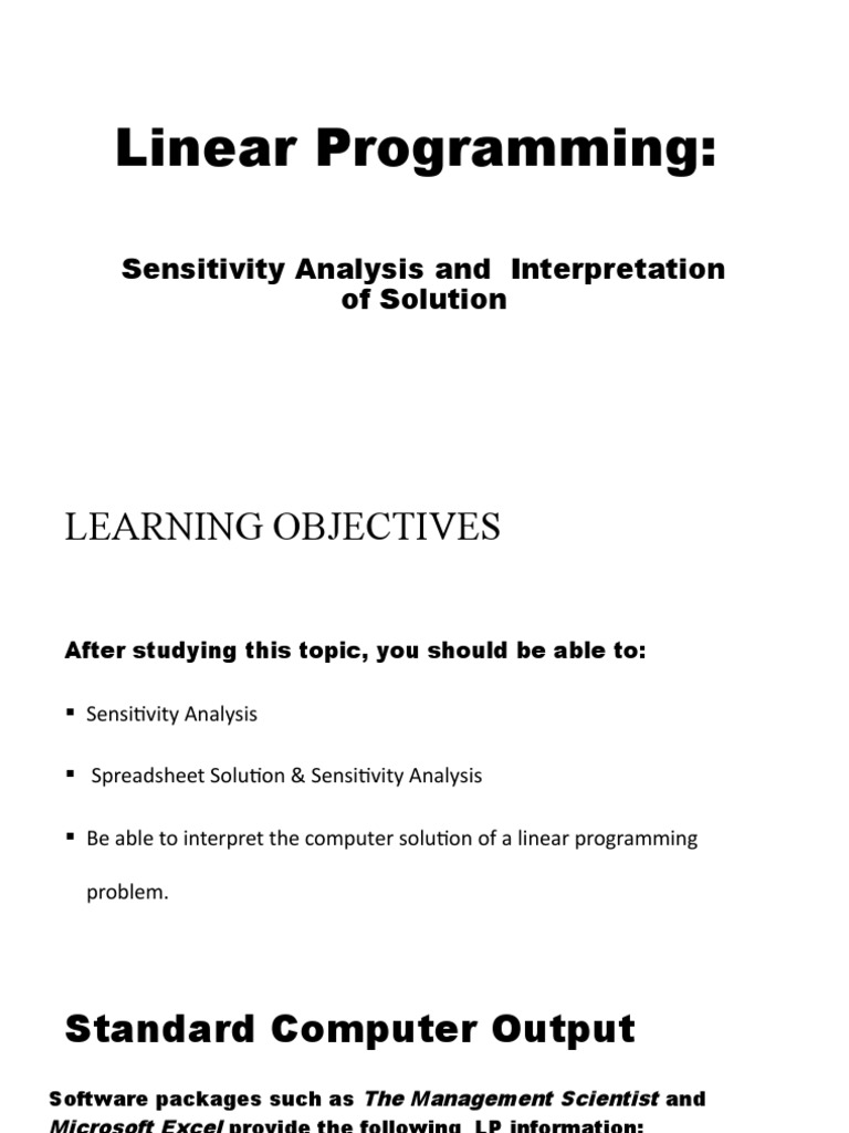 Summary Lecture Note On Sensitivity Analysis Pdf Sensitivity Analysis Linear Programming