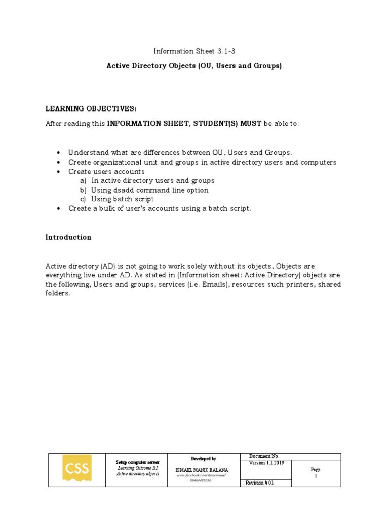 3.1-3 Active Directory Objects (OU, Users and Groups) | PDF | Active Directory | Command Line ...