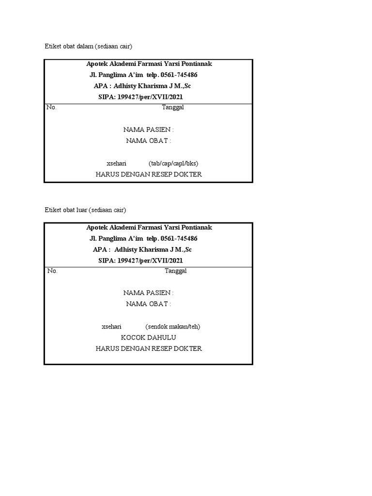 Etiket Obat Dalam | PDF