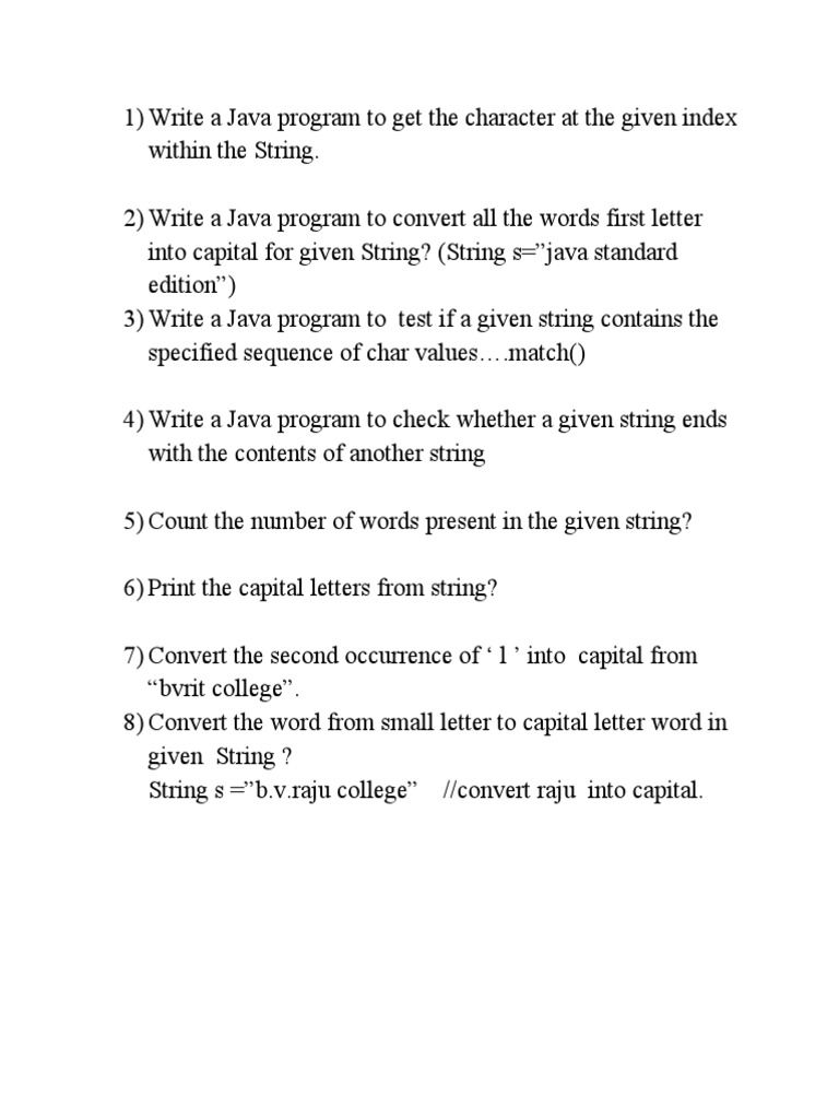 Java String Programs: Characters, Capitalization, Counting and More | PDF