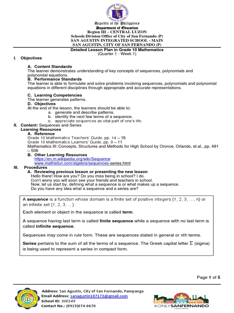 Q1 DLP Math G10 WEEK 1 | PDF | Sequence | Mathematics