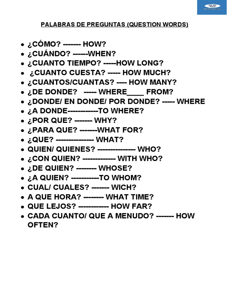 Palabras de Preguntas | PDF Palabras de Preguntas | PDF
