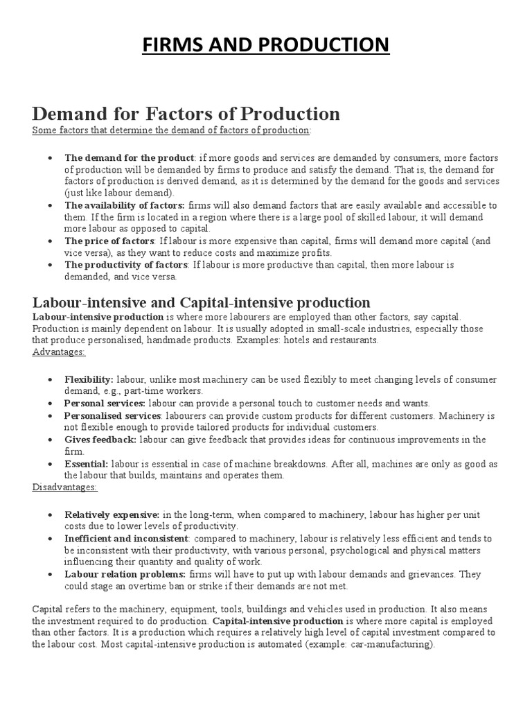 Firms and Production IGCSE Economics | PDF | Labour Economics | Factors ...