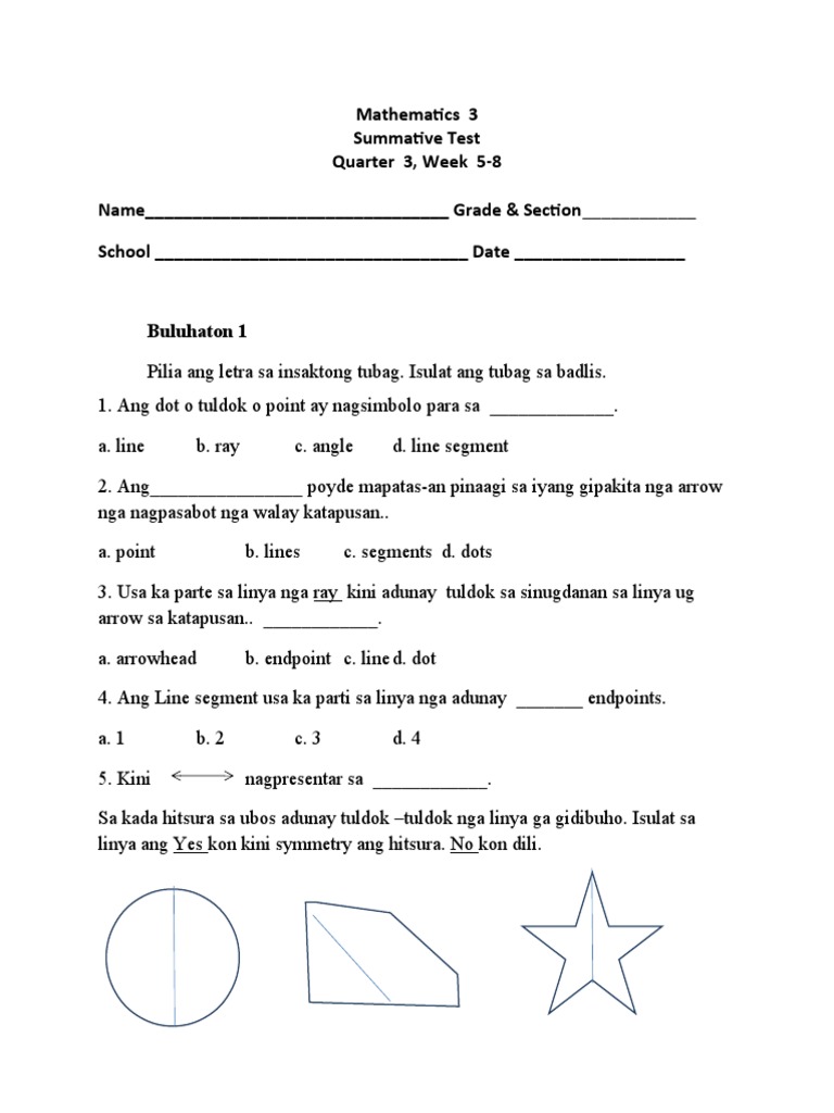 Summative Test Math - 3 Week 5 8 Quarter 3 | PDF