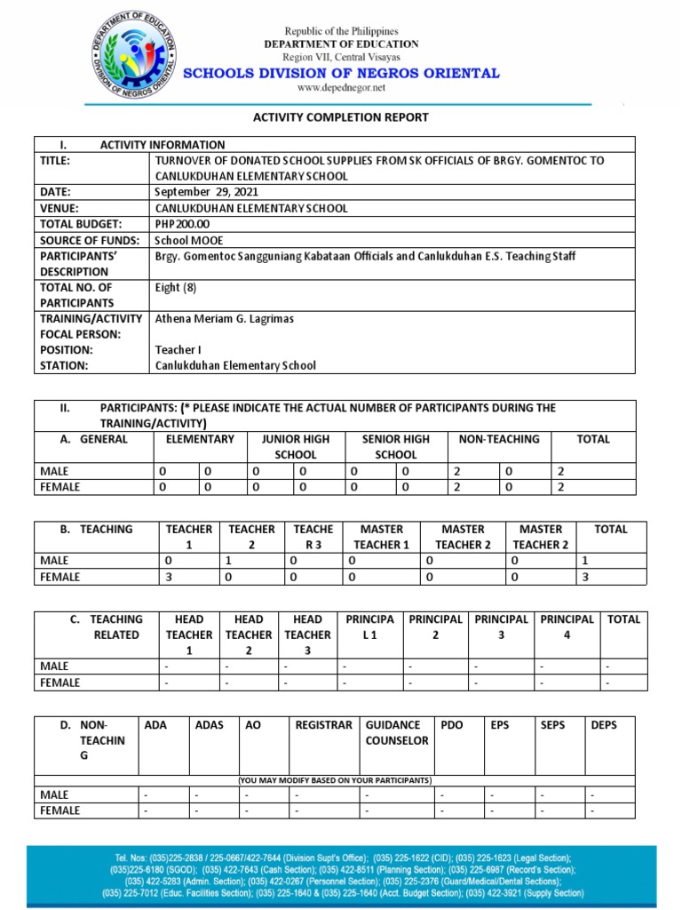 Activity Completion Report | PDF