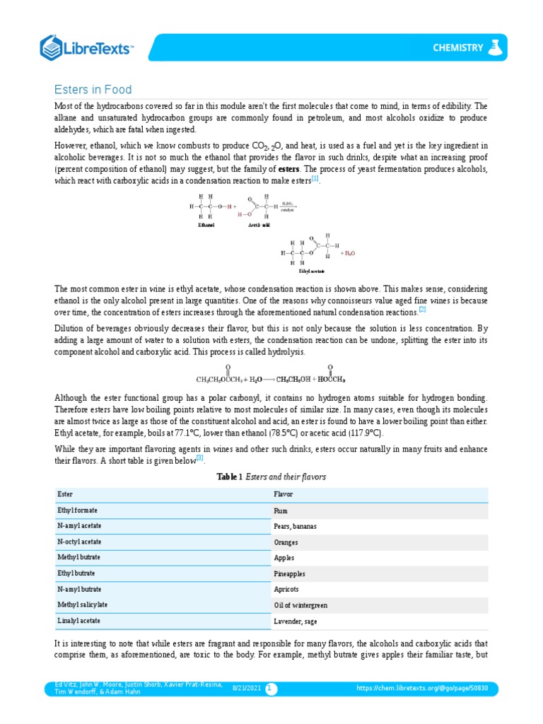 Esters in Food: Table Esters and Their Flavors | PDF | Ester | Alcohol