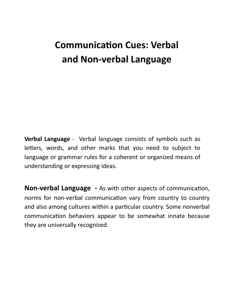 Verbal and Non-Verbal Communication Cues | PDF | Nonverbal ...