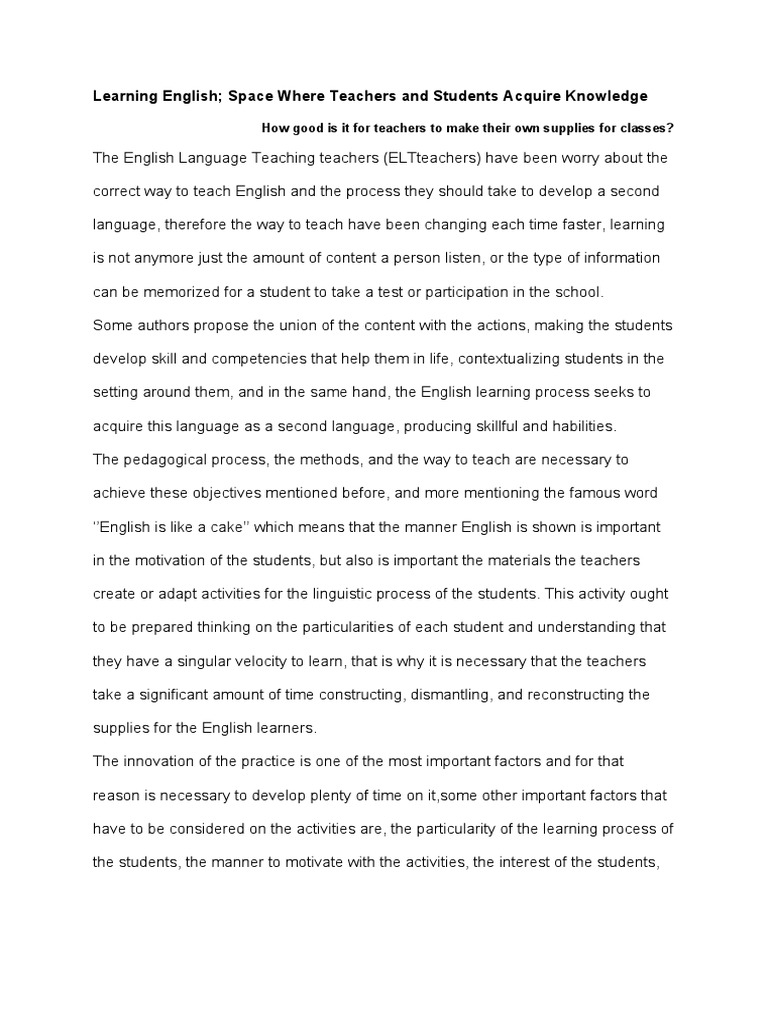 Essay - Learning English Space Where Teachers and Students Acquire ...