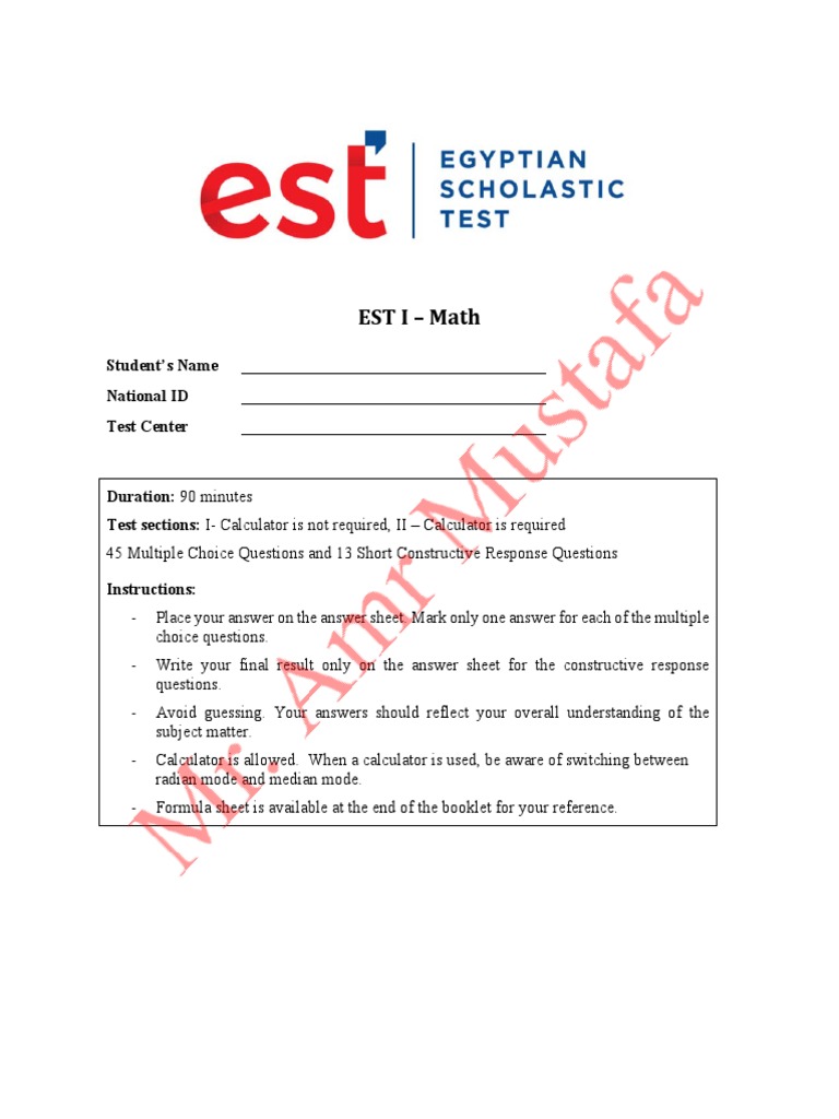 Est 1 June 2021 Math Explanantion (Mr. Amr Mustafa) | PDF ...