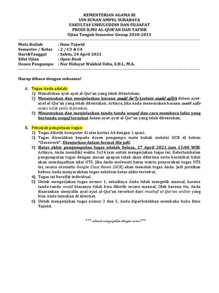8a. Uts Ilmu Tajwid - Iat c3-c4 - 24april2021 | PDF