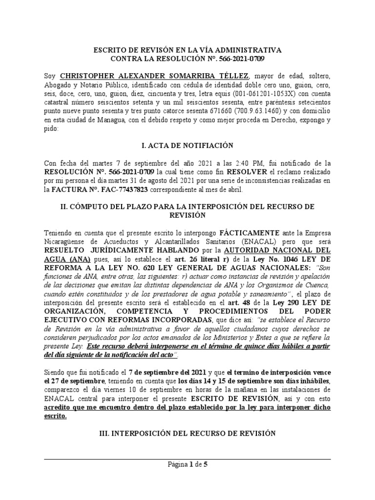 Recurso de Revisión Administrativa ENACAL | PDF | Regulación | Estado ...