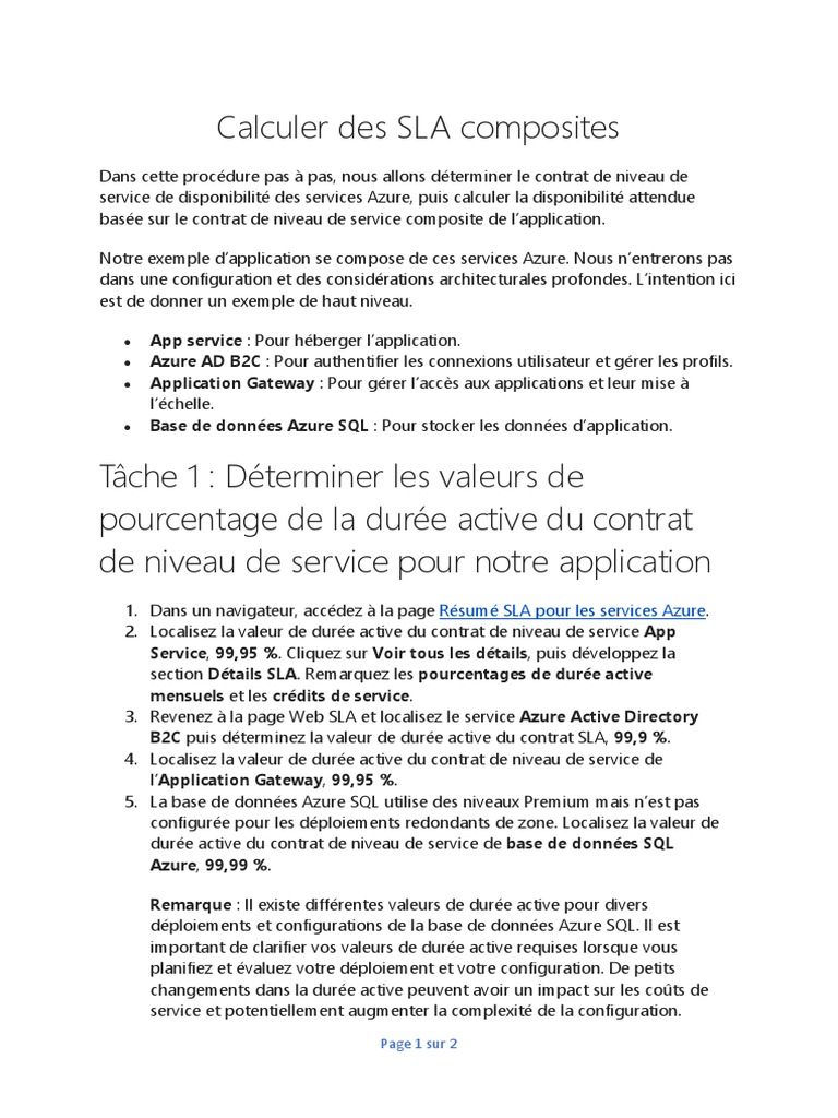 Calcul du SLA composite Azure | PDF | Service-level agreement | Gestion ...