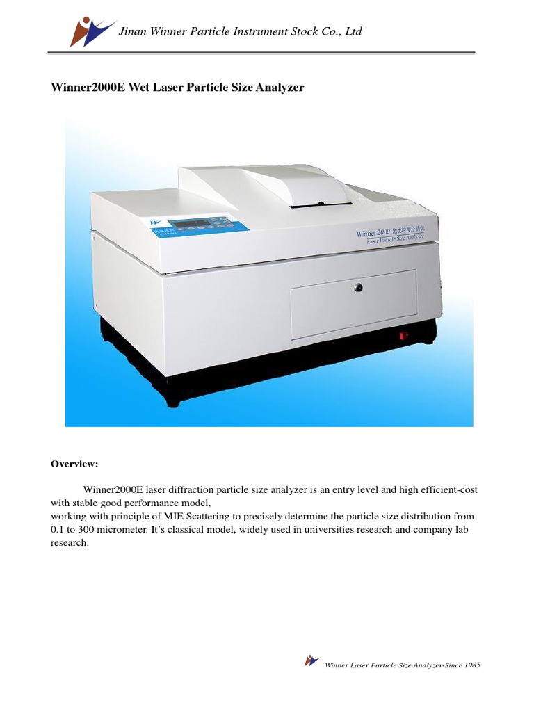 Winner2000E Wet Laser Particle Size Analyzer | PDF | Laser | Particle Size Distribution