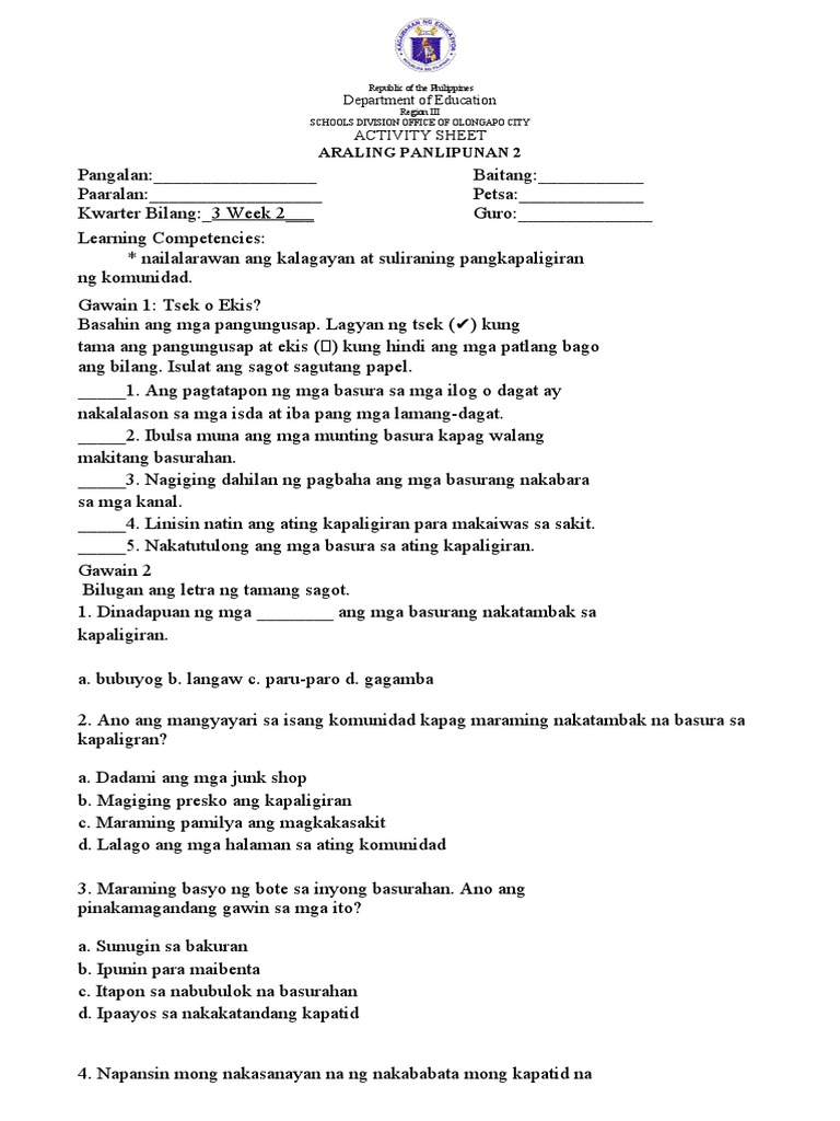 AP Activity Sheet Q3 Wk2 | PDF