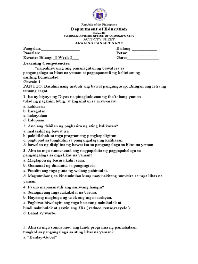 AP Activity Sheet Q3 Wk3 | PDF