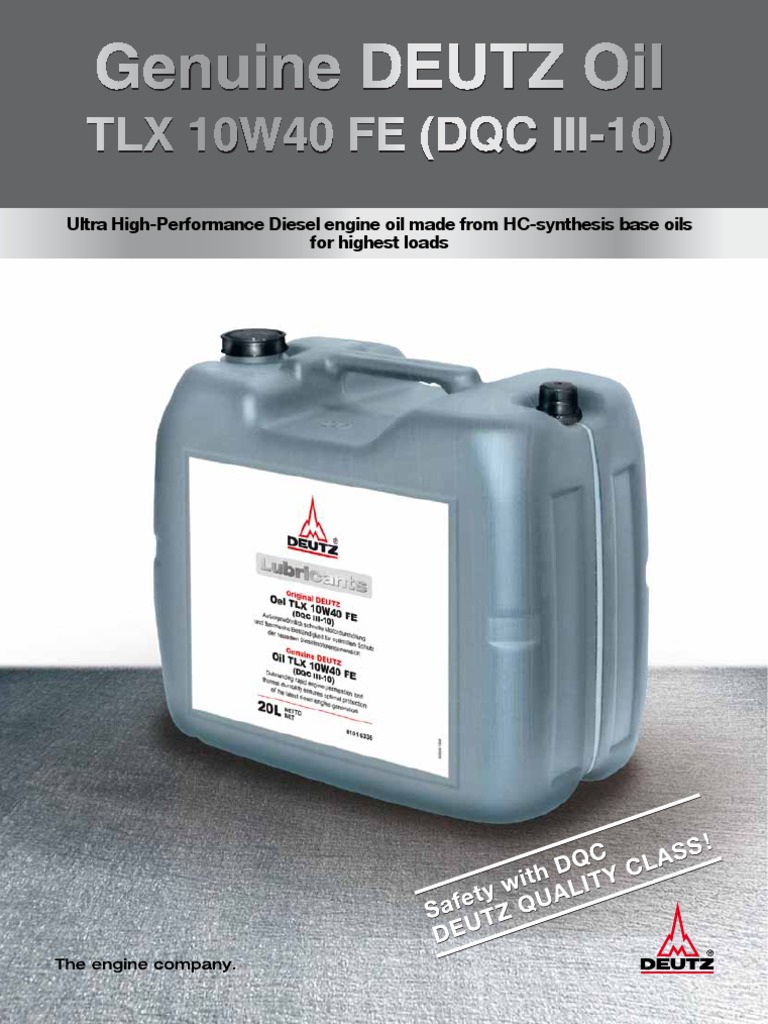 Genuine DEUTZ Oil TLX 10W40 FE for Diesel Engines | PDF | Motor Oil ...