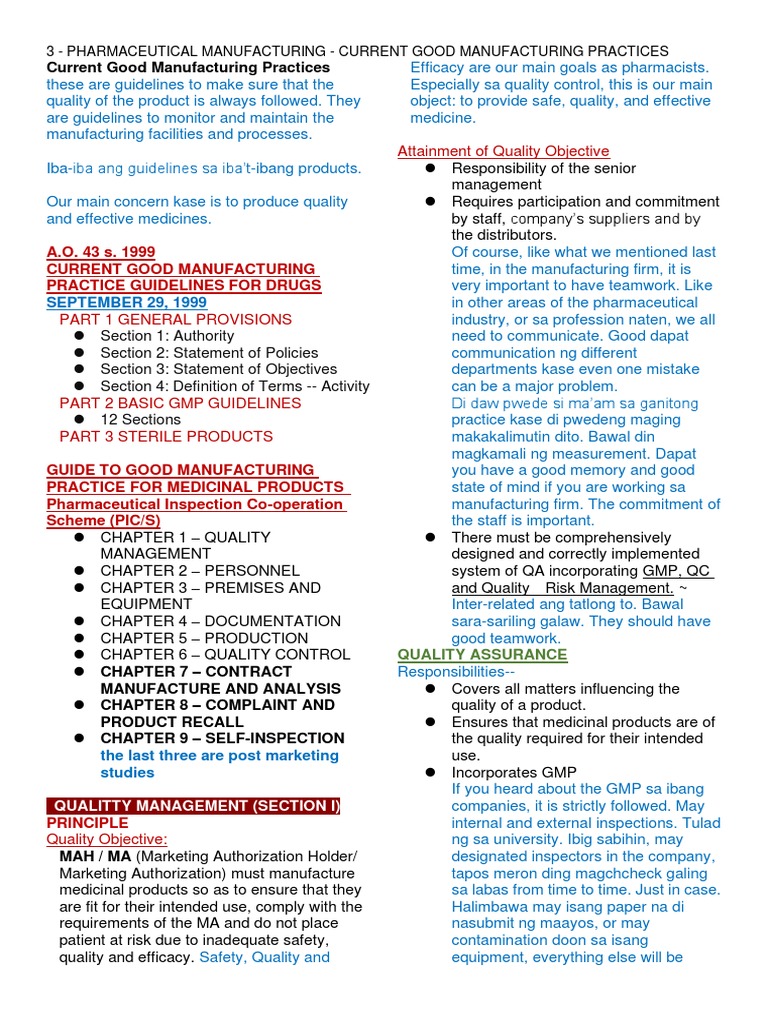 Current Good Manufacturing Practices | PDF | Pharmacy | Production And ...