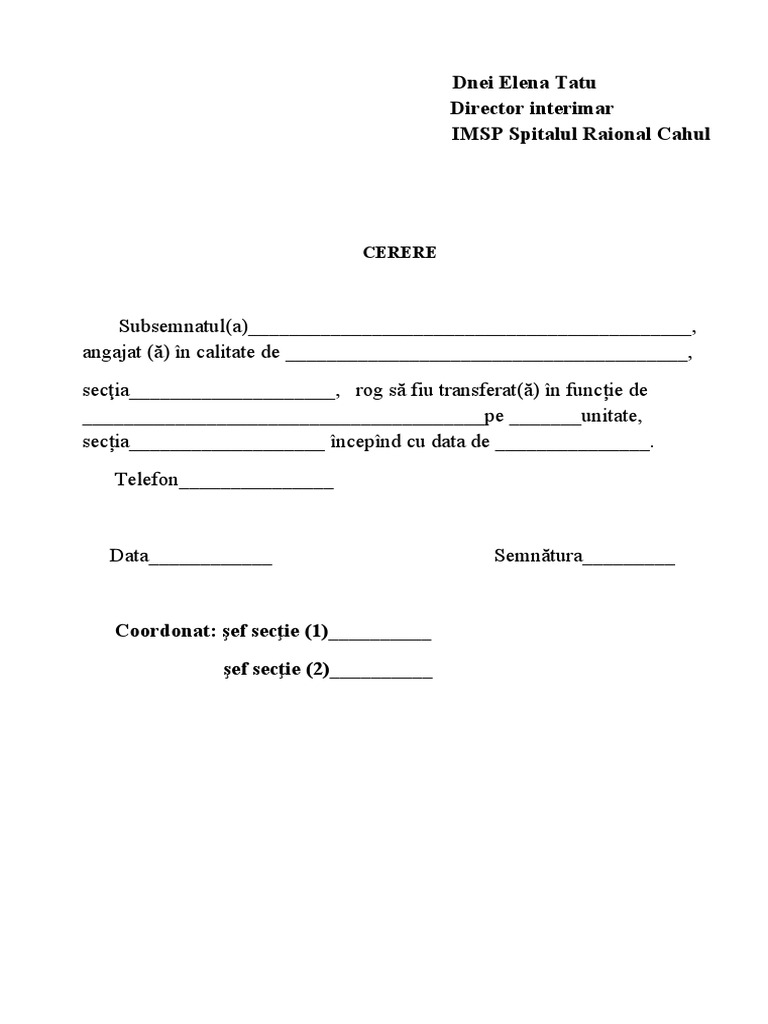 Model Cerere Transfer | PDF