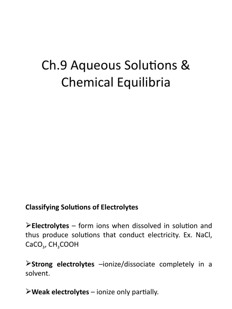 Ch.9 Aqueous Solutions & Chemical Equilibria | PDF | Acid | Chemical Equilibrium