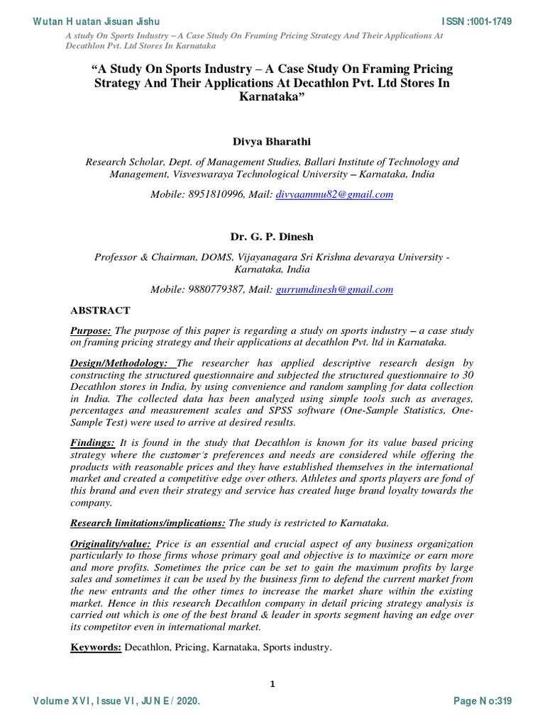 A Study On Sports Industry - A Case Study On Framing Pricing Strategy ...