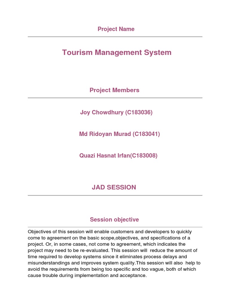 Tourism Management System: Project Name | PDF | Information Age ...