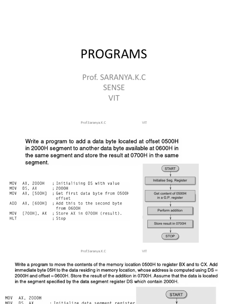 Programs: Prof. SARANYA.K.C Sense VIT | PDF