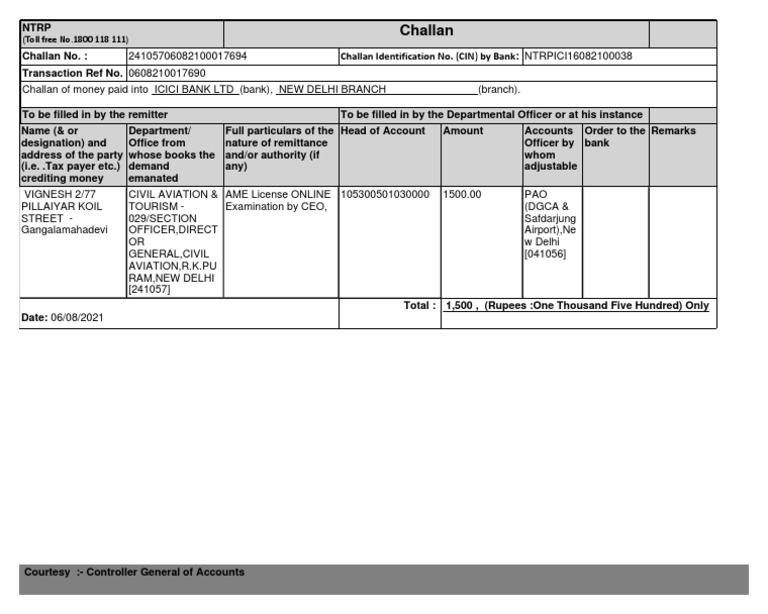 Challan: Challan Identification No. (CIN) by Bank | PDF