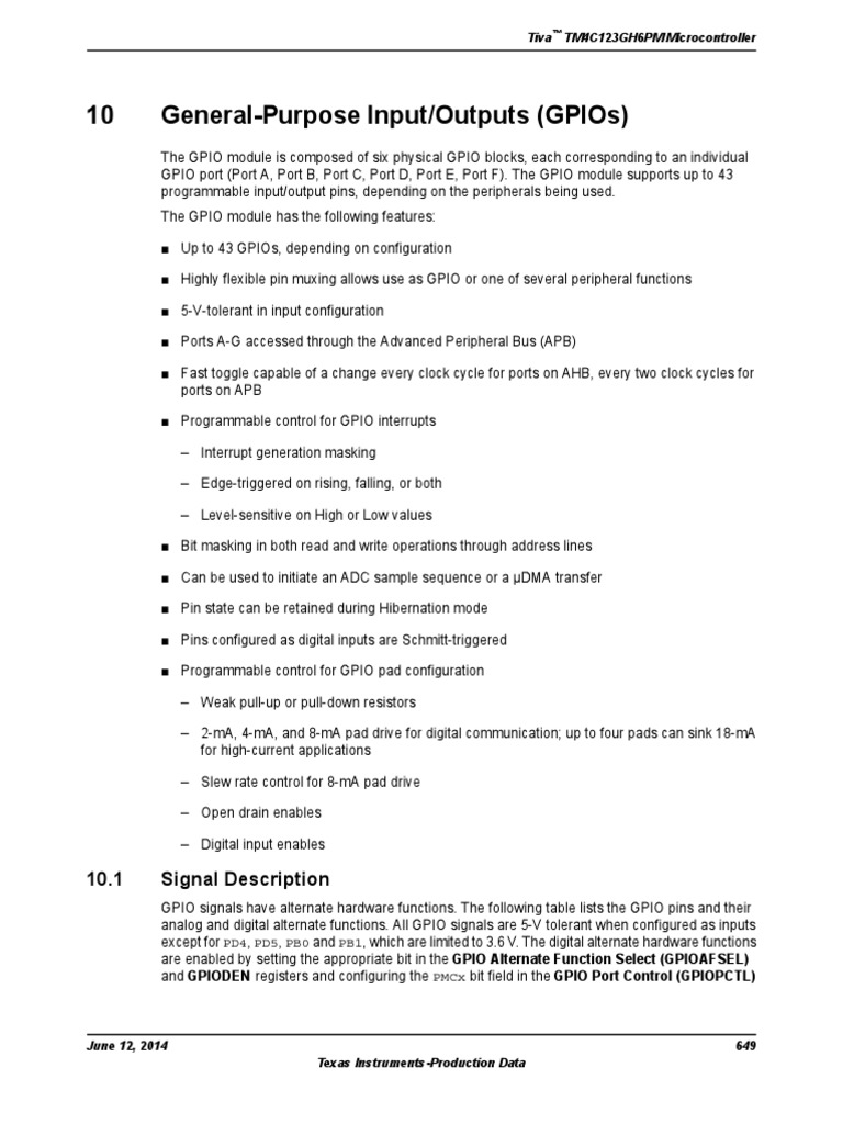 10 General-Purpose Input/Outputs (Gpios) : 10.1 Signal Description ...