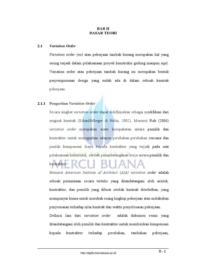 Bab Ii Dasar Teori: Variation Order | PDF