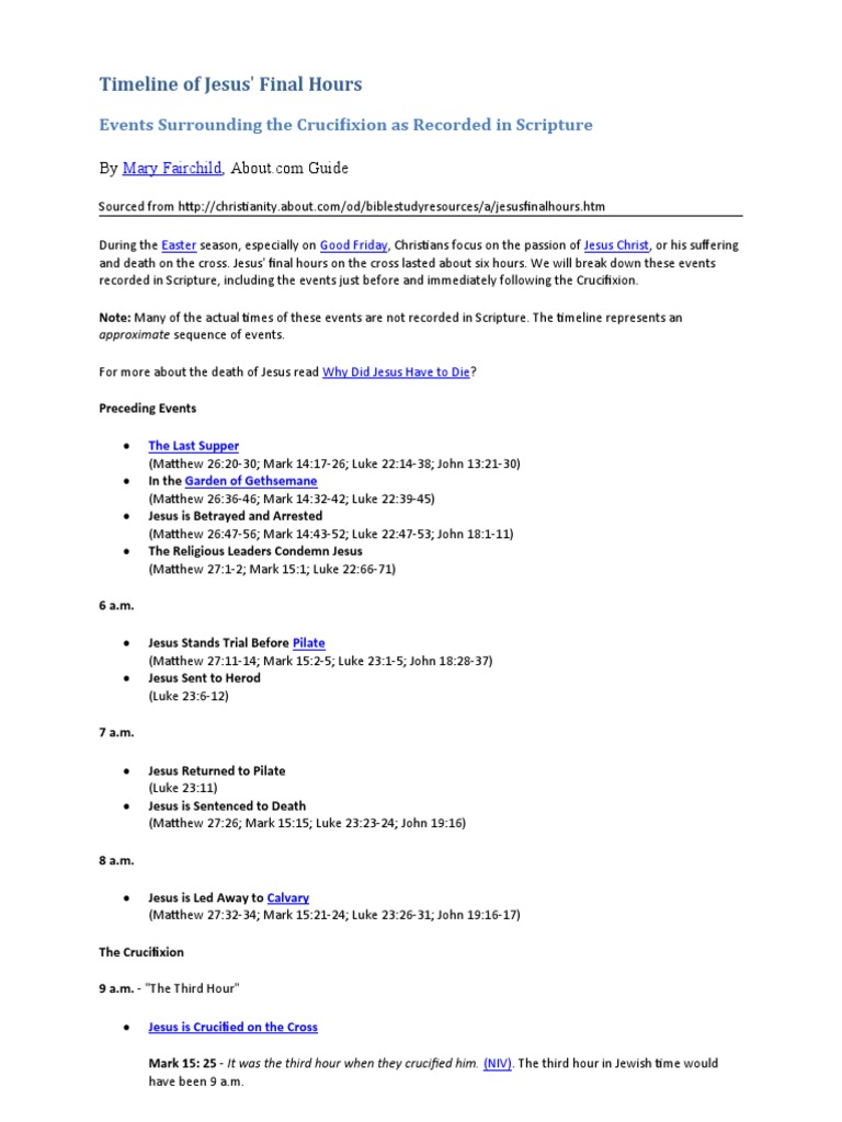 Timeline of Jesus Death | PDF | Jesus | Crucifixion Of Jesus