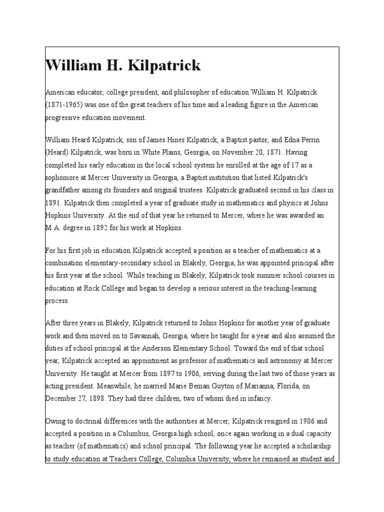 William Kilpatrick | PDF | John Dewey