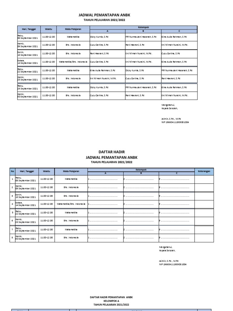 Jadwal Pemantapan ANBK 2021/2022 | PDF