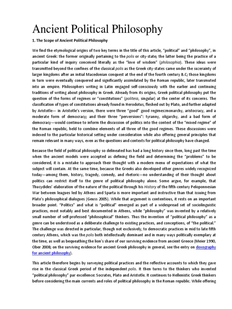 Overview of Ancient Political Philosophy | PDF | Socrates | Plato