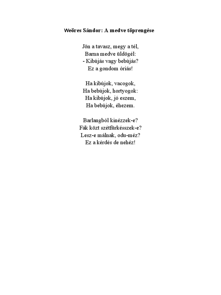 A Medve Töprengése Vers | PDF