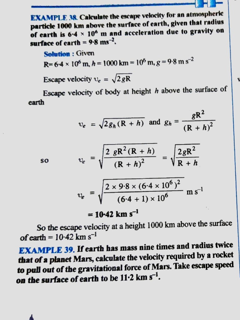 Numerical of Escape Velocity | PDF