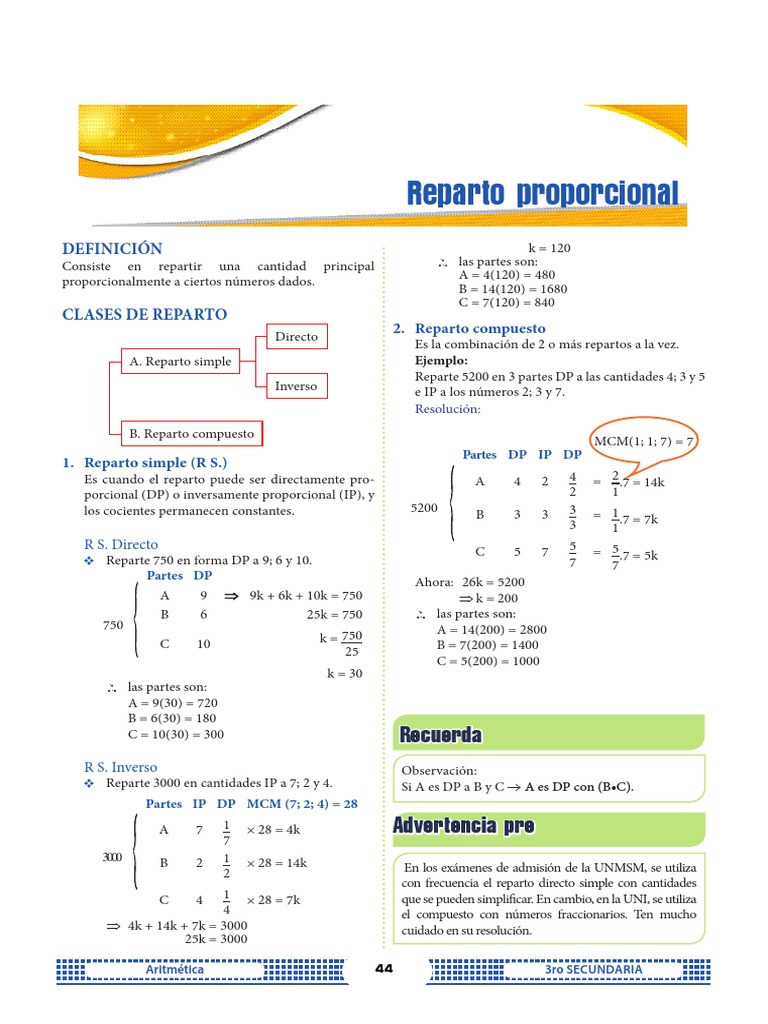 Reparto proporcional: conceptos, tipos y ejemplos de resolución | PDF ...