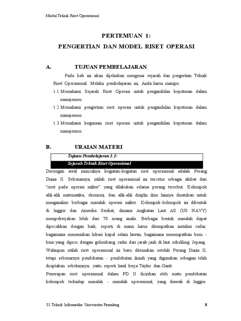 Pengertian Dan Model Riset Operasi | PDF