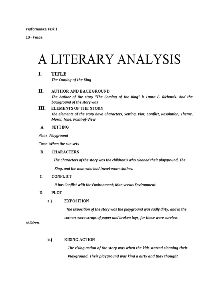 A Literary Analysis: I. Title | PDF | Plot (Narrative)