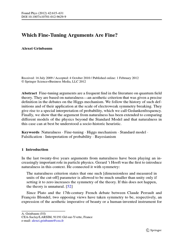 Which Fine-Tuning Arguments Are Fine?: Alexei Grinbaum | Download Free ...