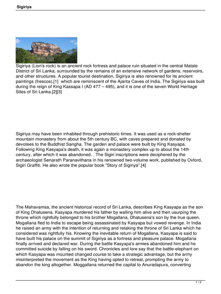 Sigiriya Lions Rock | PDF