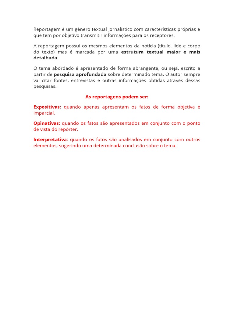 Reportagem É Um Gênero Textual Jornalístico Com Características ...