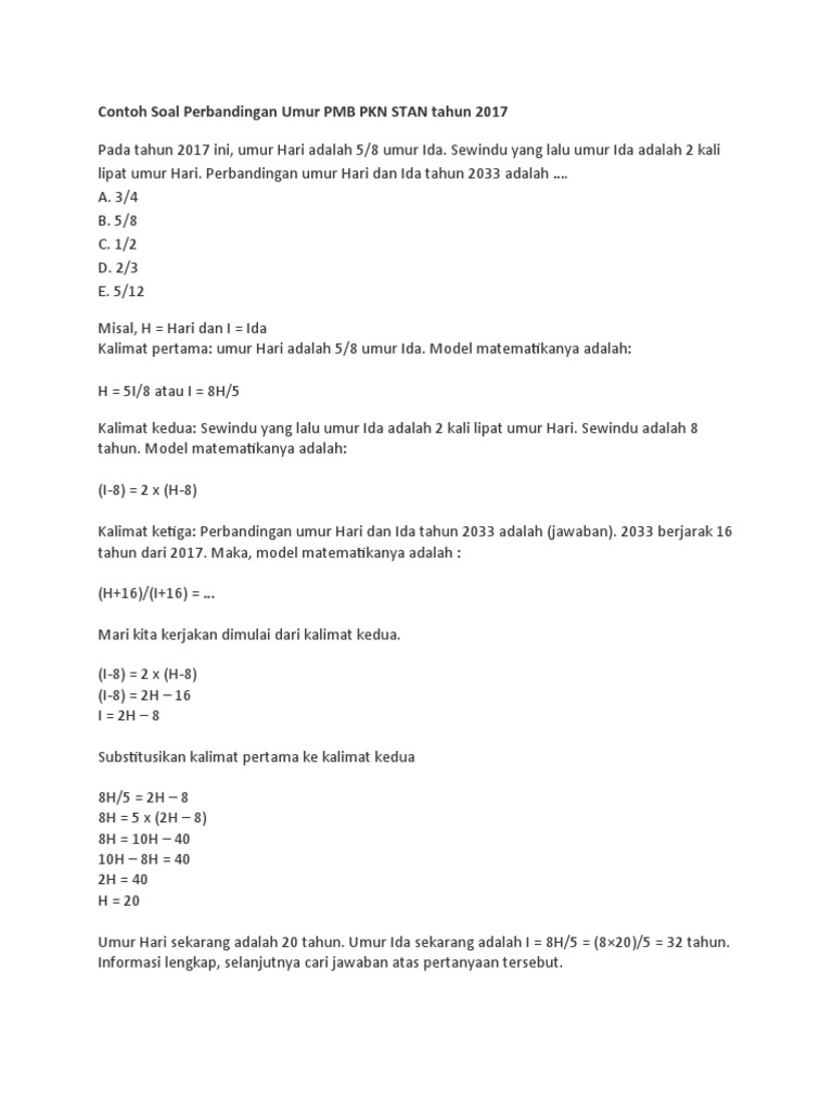 Contoh Soal Perbandingan Umur | PDF | Metode & Bahan Ajar