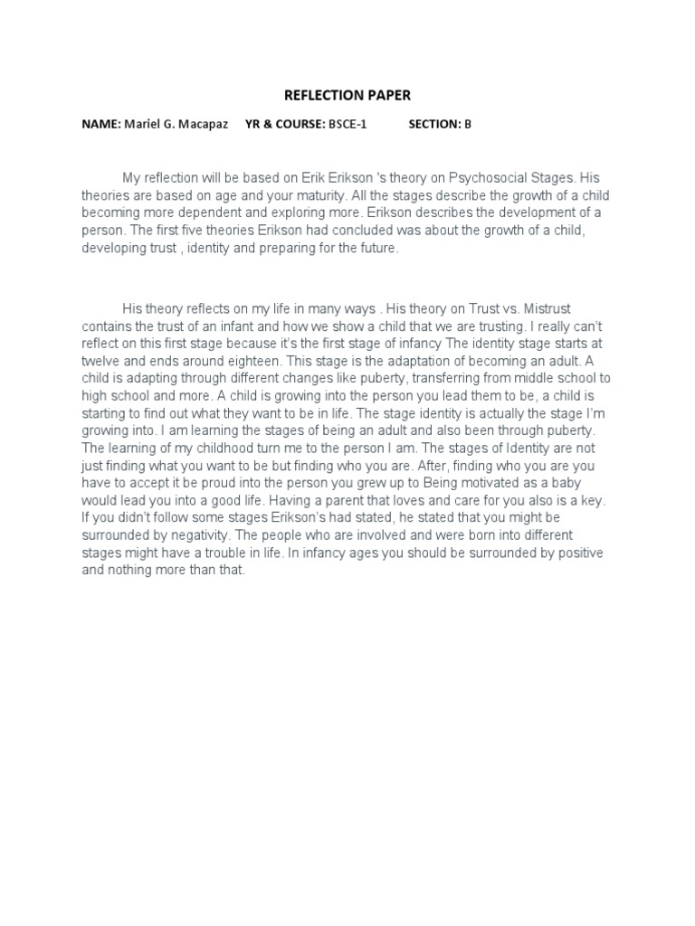 Reflection on Erikson's Stages | PDF | Career & Growth
