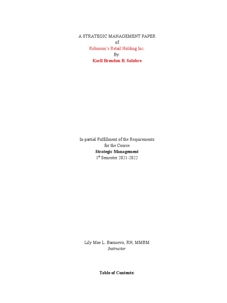 A Strategic Management Paper | PDF | Strategic Management | Retail