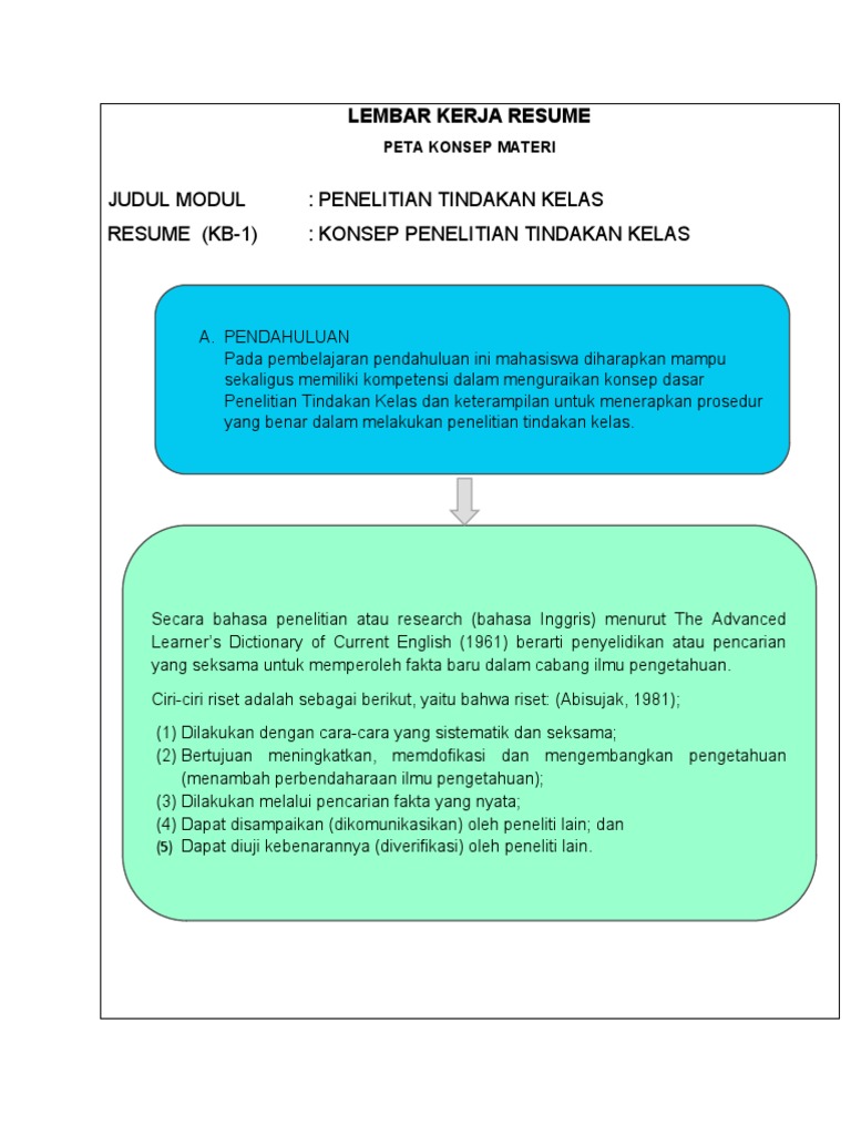 Lembar Kerja Resume KB-1 Tindakan Kelas | PDF