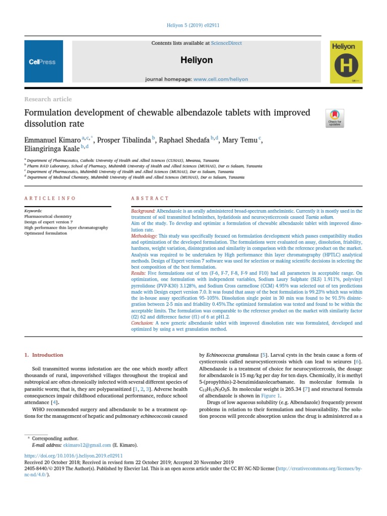 Heliyon: Emmanuel Kimaro, Prosper Tibalinda, Raphael Shedafa, Mary Temu ...