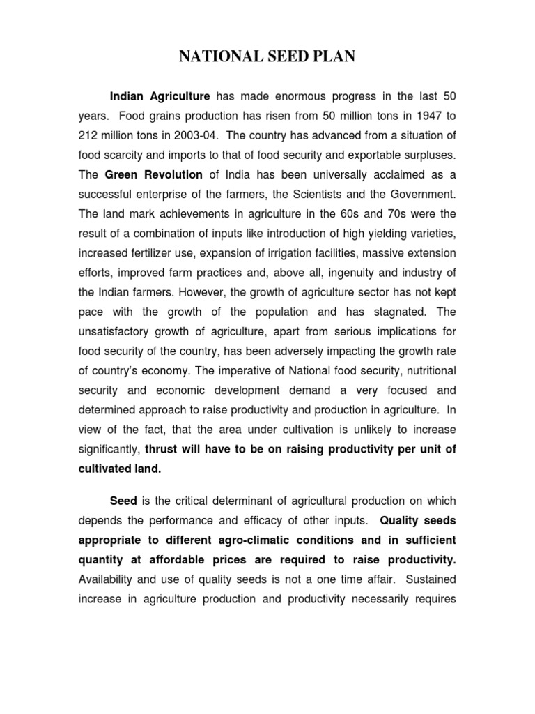 National Seed Plan | Download Free PDF | Food Security | Agriculture