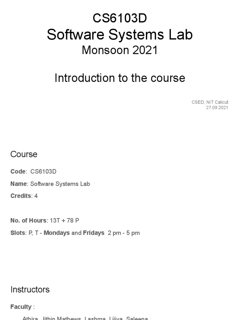 Software Systems Lab: Monsoon 2021 Introduction To The Course | PDF | Computer Programming ...