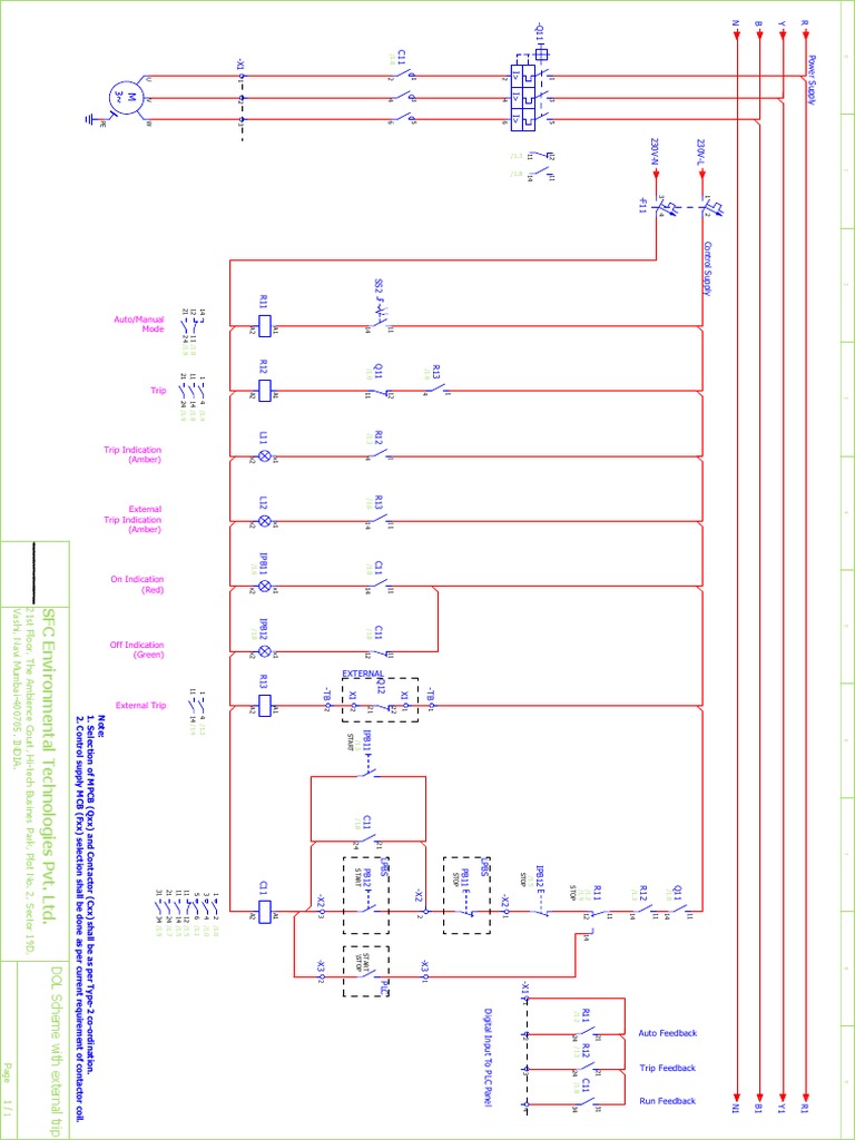 DOL Power and Control Wiring Drawing With External Trip | PDF ...