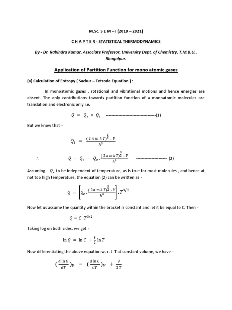Application of Partition Function | PDF | Statistical Mechanics ...
